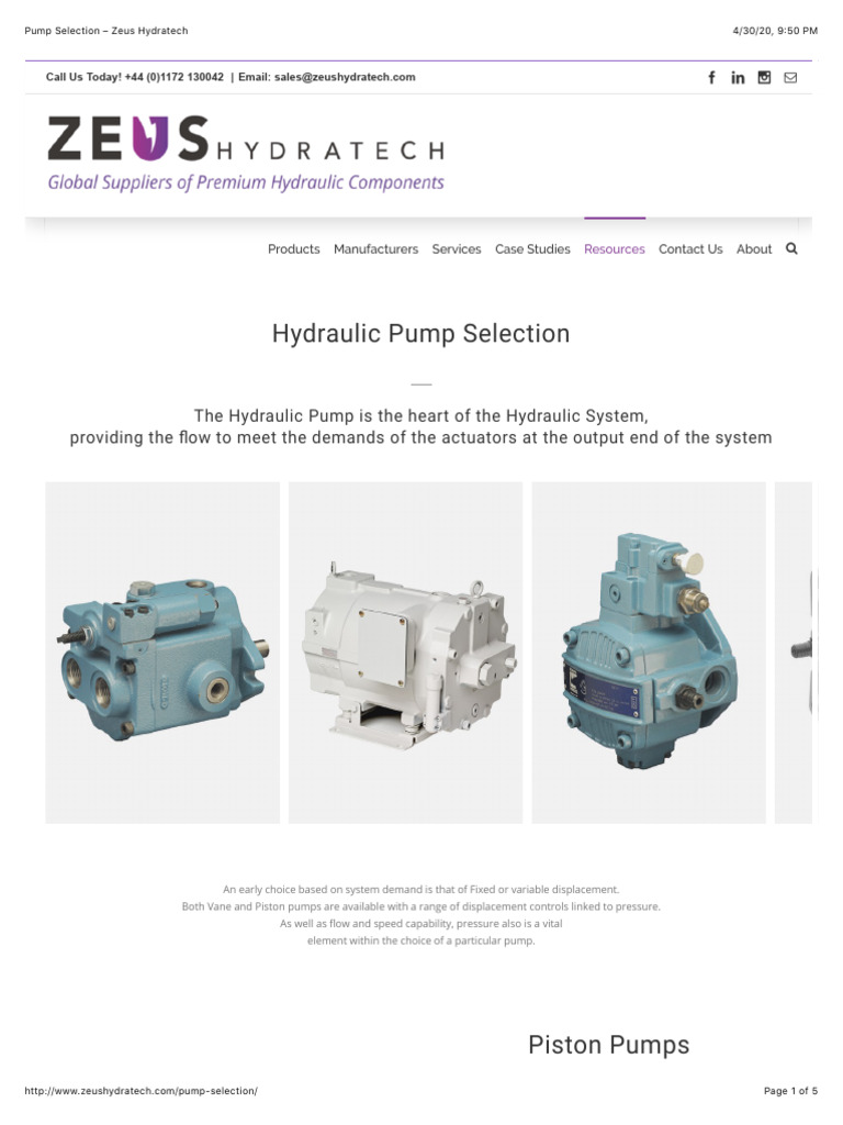 Pump Selection - Zeus Hydratech | PDF | Pump | Piston