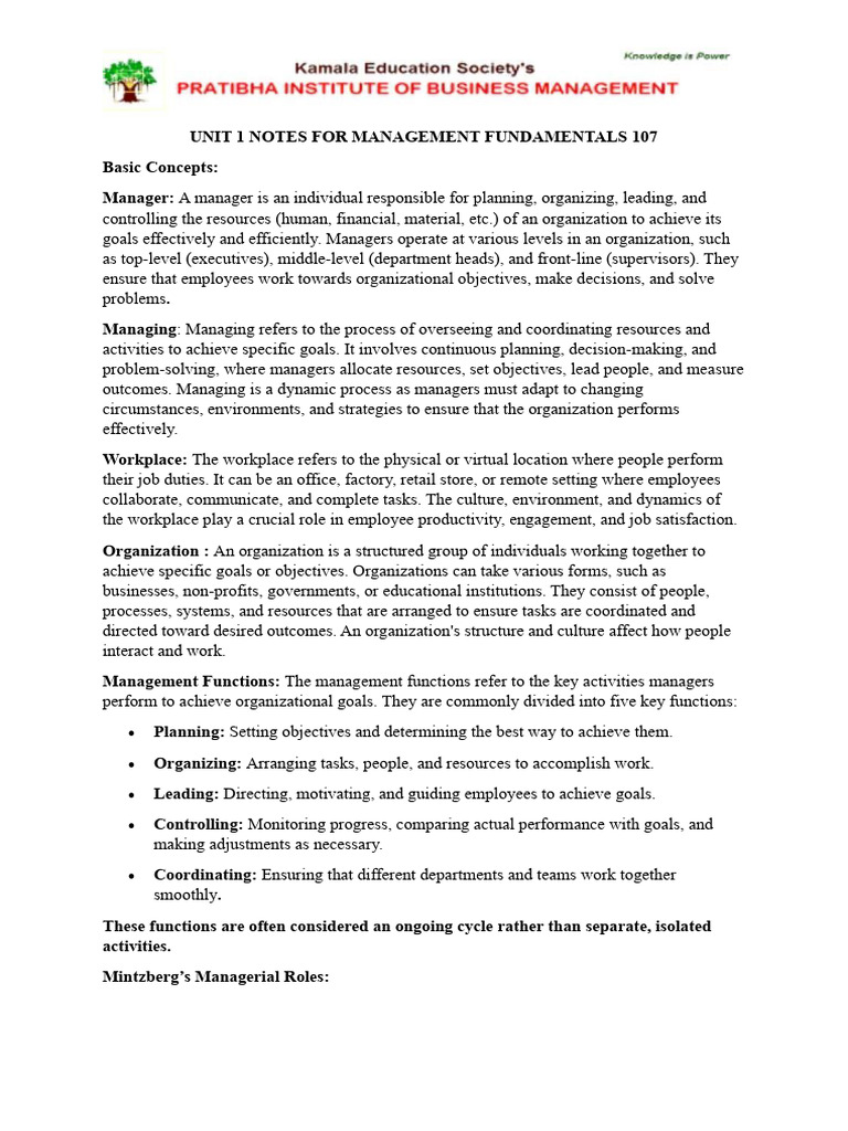 Unit 1 Notes For Management Fundamentals 107 | PDF | Sustainability ...