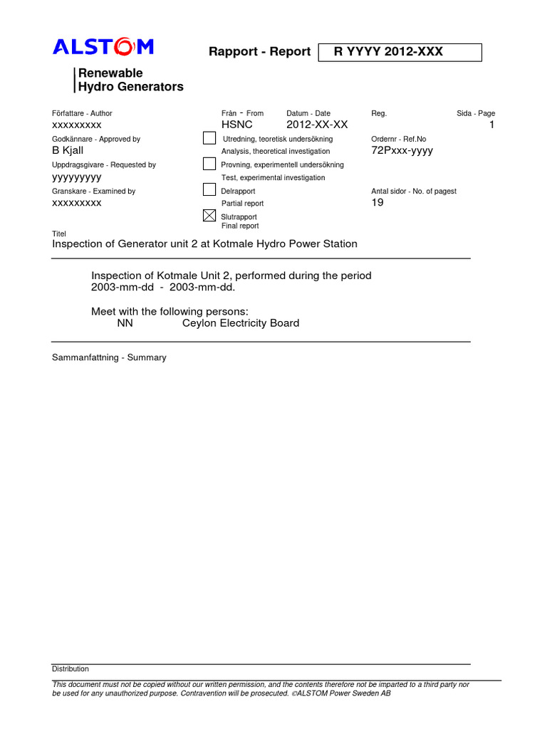 Generator Inspection Report: Kotmale Unit 2 | PDF | Electric Generator ...