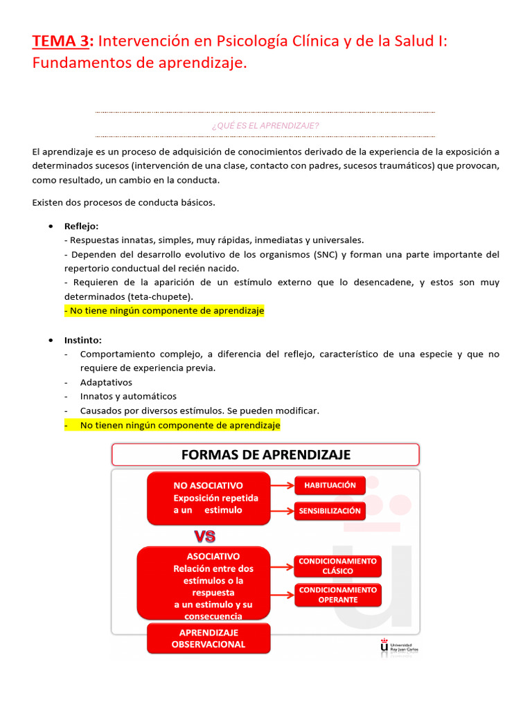 Tema 3 Psico | PDF | Aprendizaje | Reforzamiento