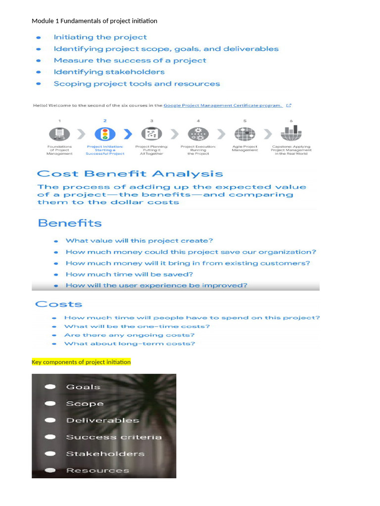 Module 1 Fundamentals of Project Initiation | PDF | Cost–Benefit ...