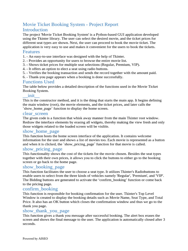 Movie Ticket Booking System Report | PDF | Graphical User Interfaces | Software Engineering
