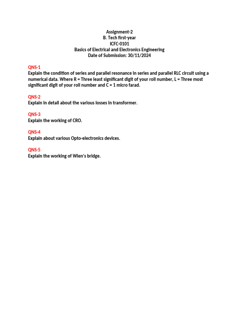 Electrical Engineering Assignment Guide | PDF