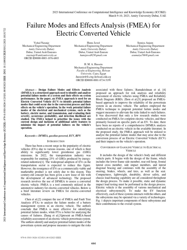 FMEA for Electric Converted Vehicles | PDF | Mechanical Engineering