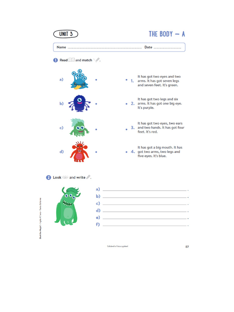 English Worksheet Describe Body Parts | PDF