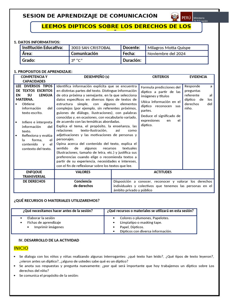 Sesion Comun Mierc 06 Lectura de Textos Discontinuos Dípticos | PDF | Aprendizaje | Información