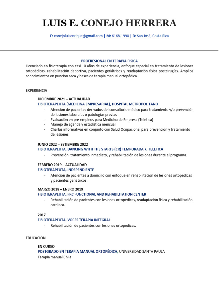 Fisioterapeuta Especializado en Rehabilitación | PDF | Terapia física ...