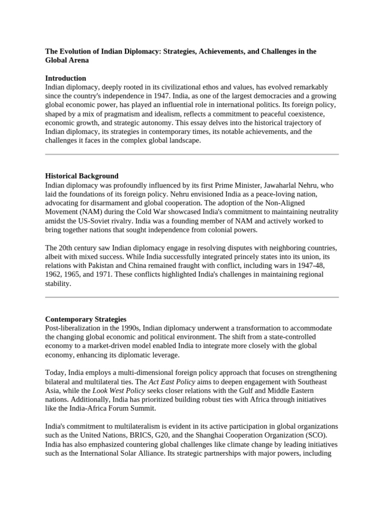 Indian Diplomacy: Evolution and Challenges | PDF | Non Aligned Movement ...