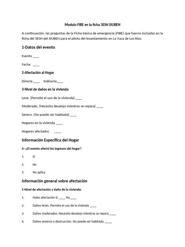 Modulo FIBE en ficha 3ESH SIUBEN | PDF