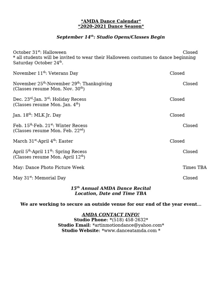 2020 AMDA Year Calendar - 20200922150049 | PDF