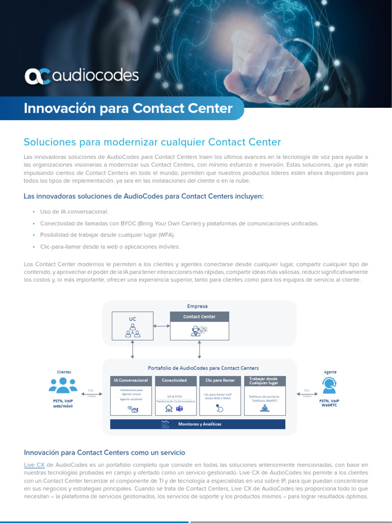 Innovación para Contact Center | PDF | Centro de llamadas | Voz sobre IP
