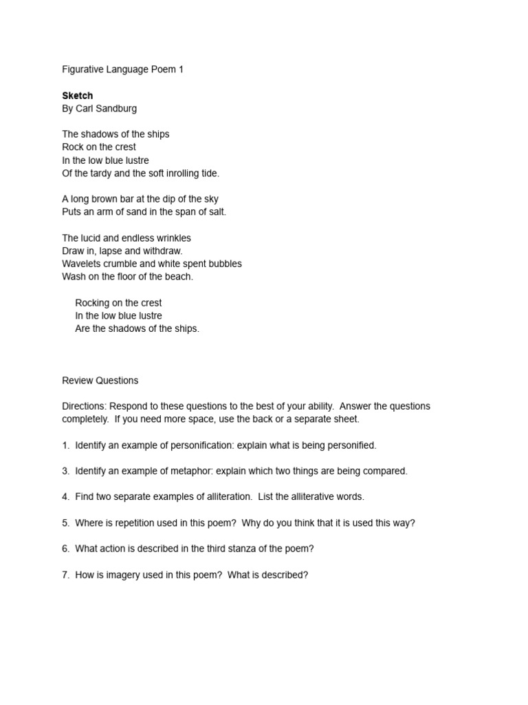 Figurative Language Poem 1 | PDF
