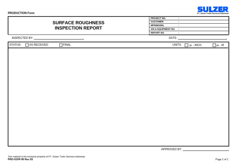 PRO-01FR-90 Rev.03 - Form of Roughness Inspection Report | PDF