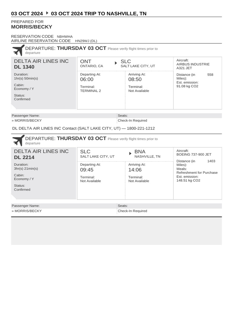 Flight Booking For Becky Morris | PDF | Delta Air Lines | Aviation