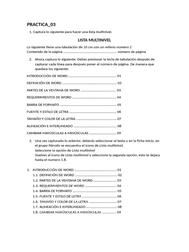 Crear Lista Multinivel en Word | PDF
