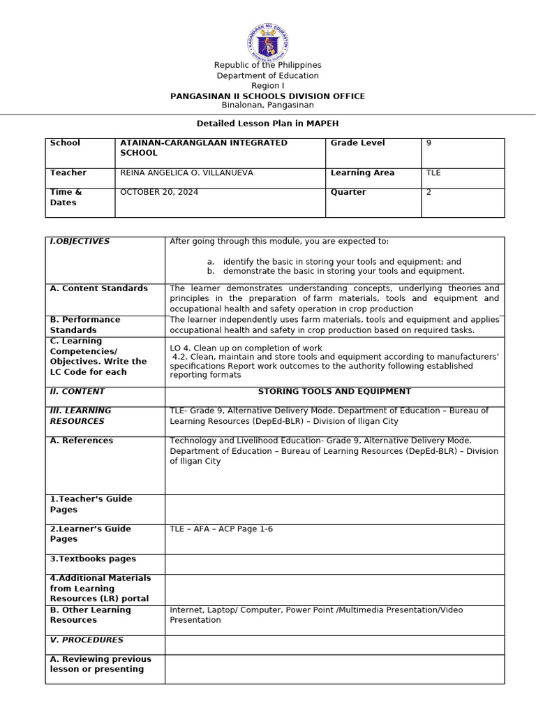 Quarter 2 G9 Week 7 (Day 1) | PDF | Learning | Tools