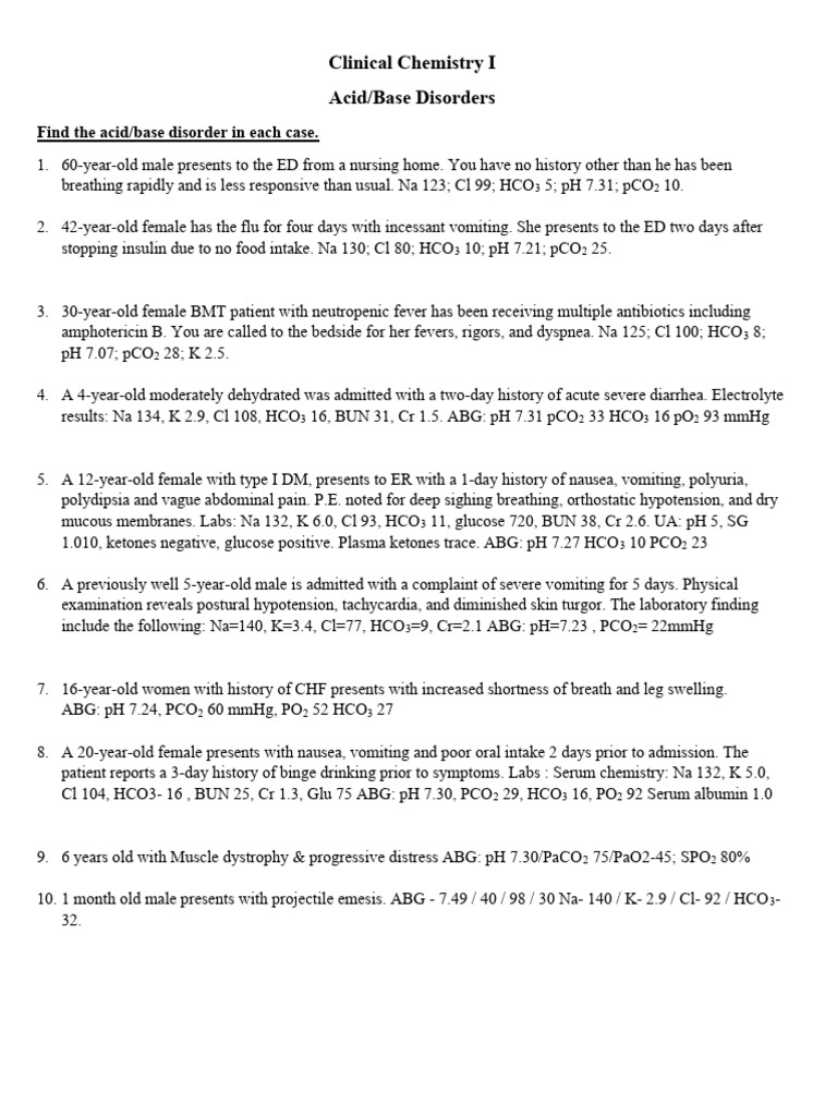 Acid-Base Disorders Exs | PDF | Clinical Medicine | Physiology