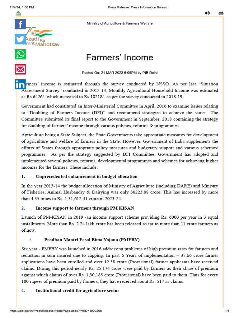 Farmers Income | PDF | Agriculture