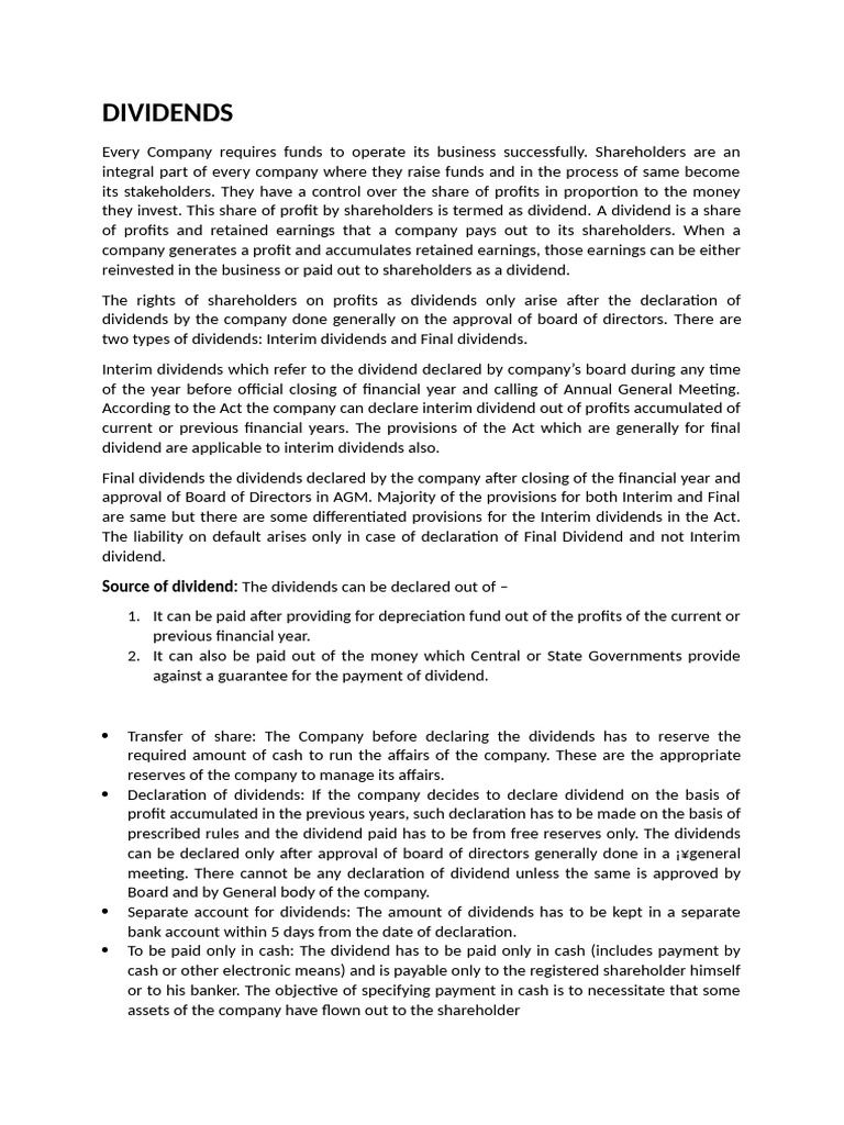 DIVIDENDS | PDF | Dividend | Retained Earnings