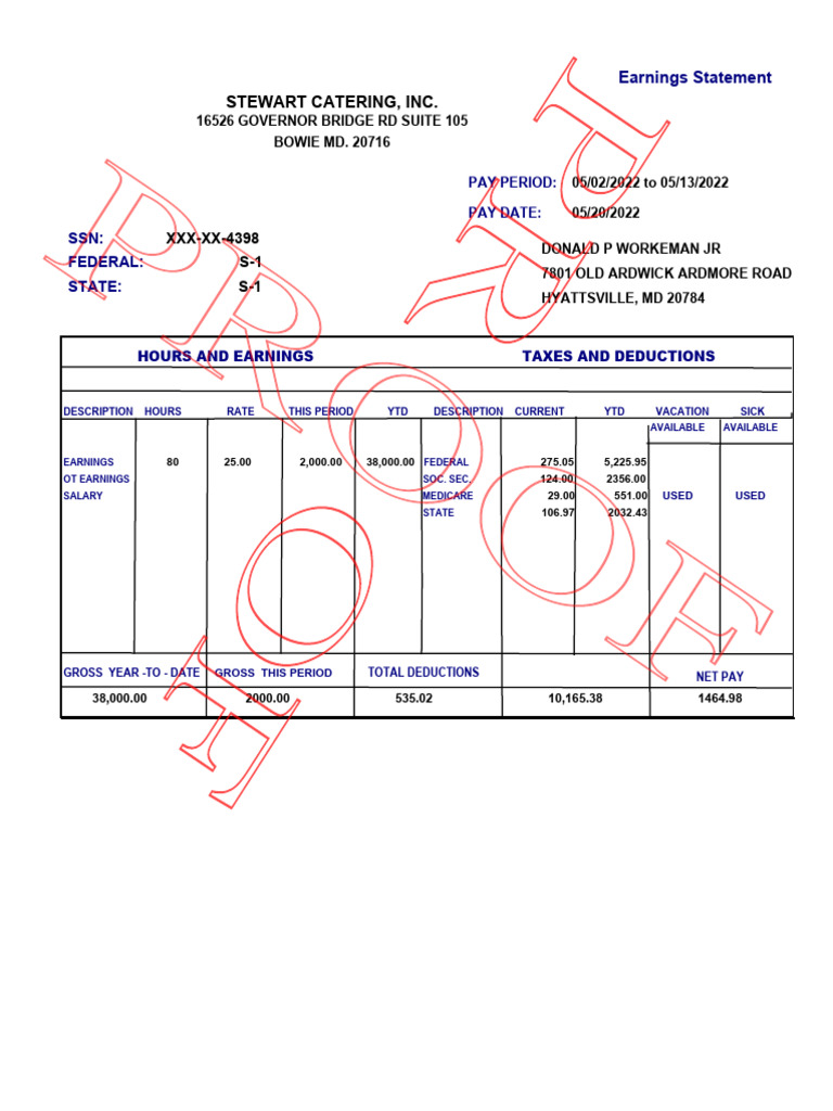 Stewart Pay Stub Proof | PDF