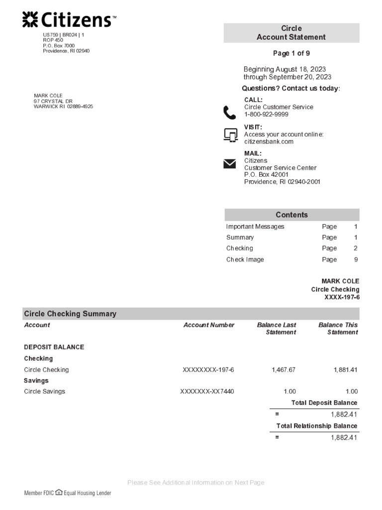 Circle Account Statement Aug-Sep 2023 | PDF | Credit Card | Overdraft