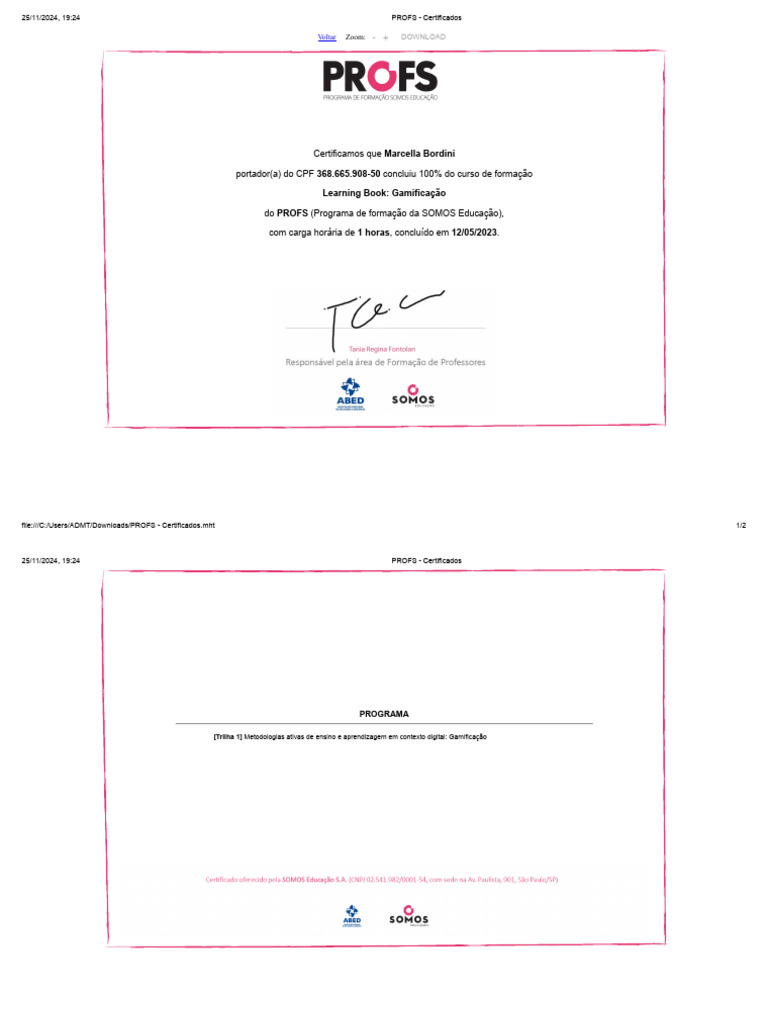 CERTIFICADO PROFS 1 | PDF