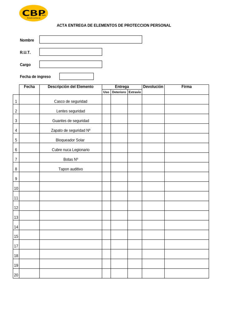 Formato Entrega de EPP | PDF