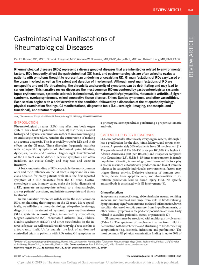 Gastrointestinal Manifestations of Rheumatological Diseases 2019 | PDF ...