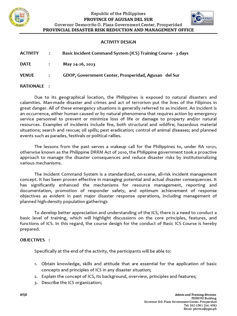 Activity Design Basic ICS Training Course-3days-May24-26 - 2023 | PDF ...