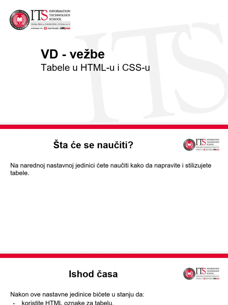 Vežbe: Tabele U HTML-u I CSS-u | PDF