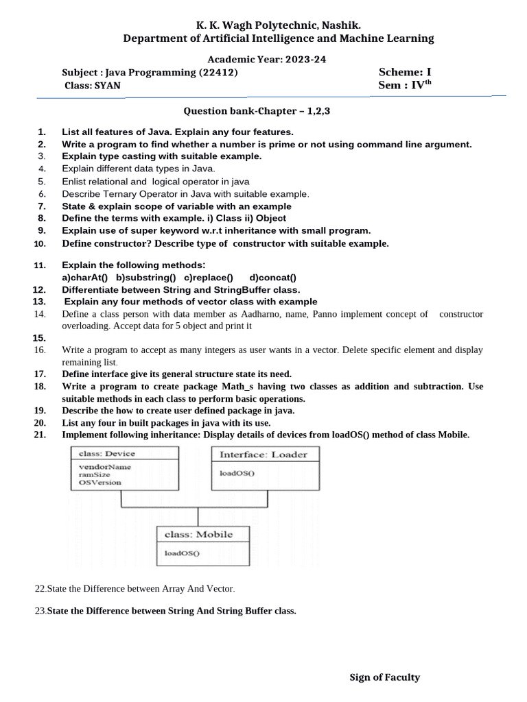 Java Programming Question Bank 2023-24 | PDF