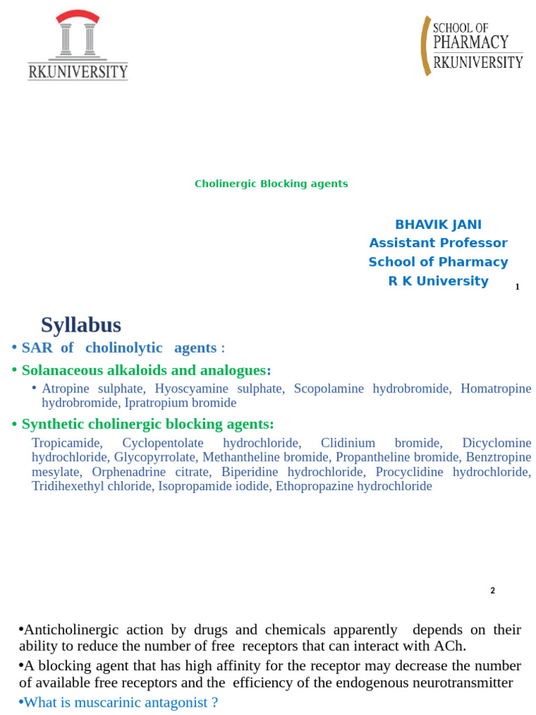 3.cholinergic Blocking Agents | PDF | Acetylcholine | Drugs