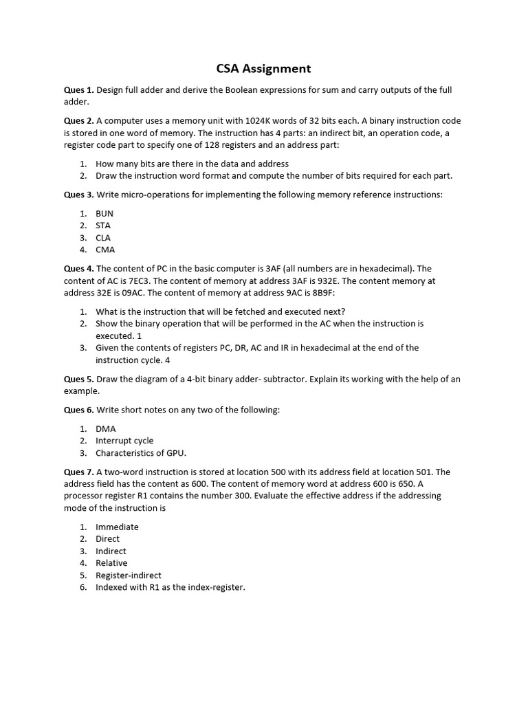 CSA Assignments | PDF
