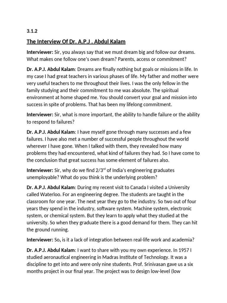 The Interview of Dr. A.P.J. Abdul Kalam | PDF