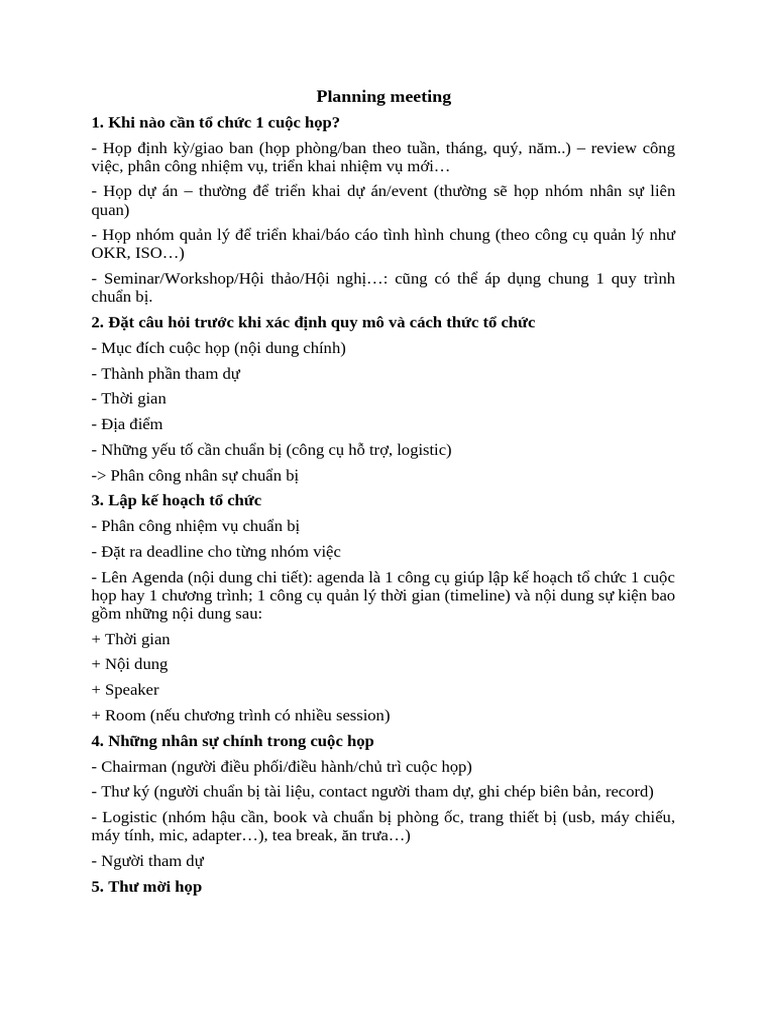 Planning Meetings | PDF