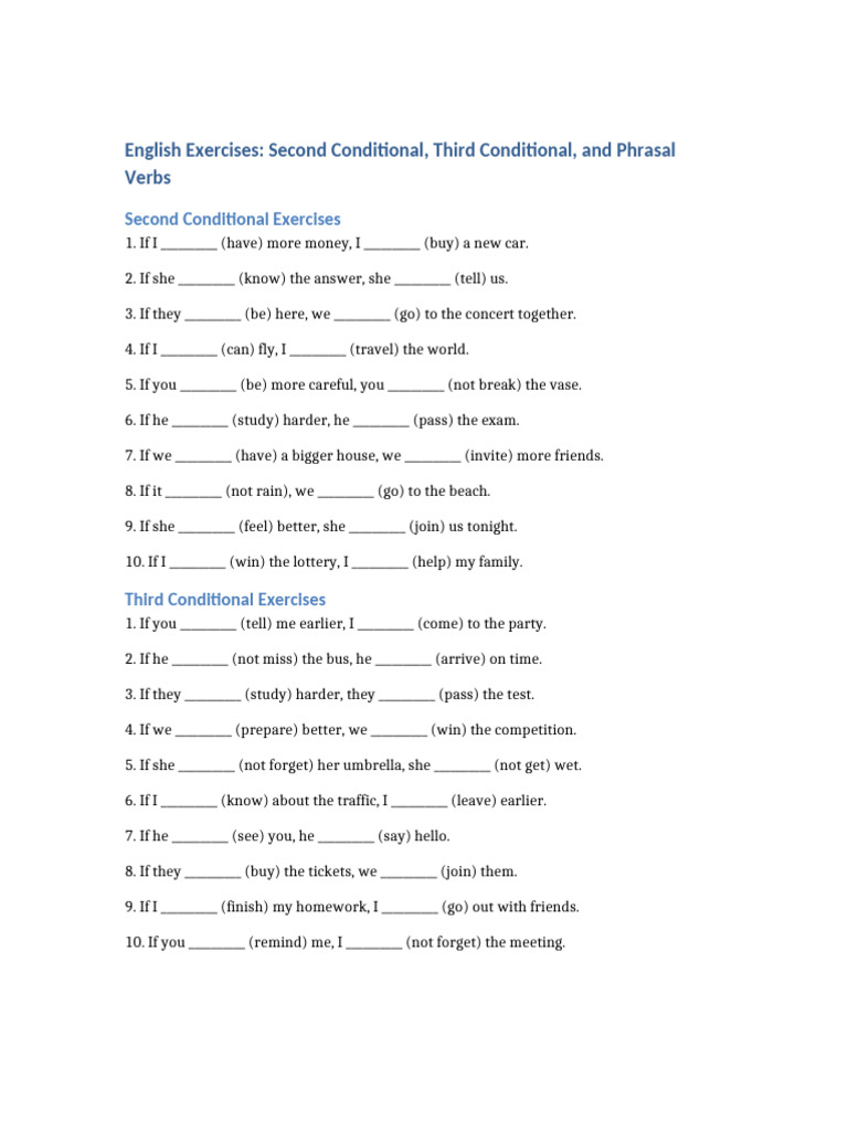English Exercises Conditionals Phrasal Verbs | PDF