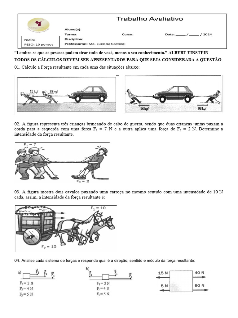 Força Resultante Vetorial 1º Ano EM | PDF