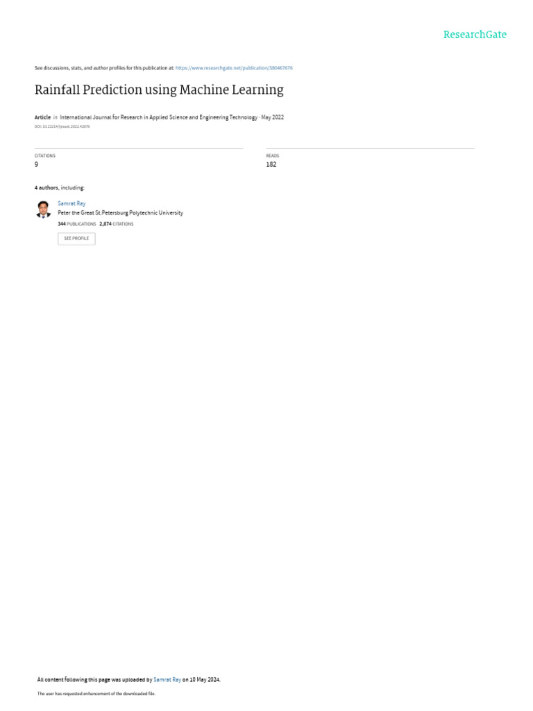 Rainfall Prediction Using Machine Learni Pdf Machine Learning Statistical Classification