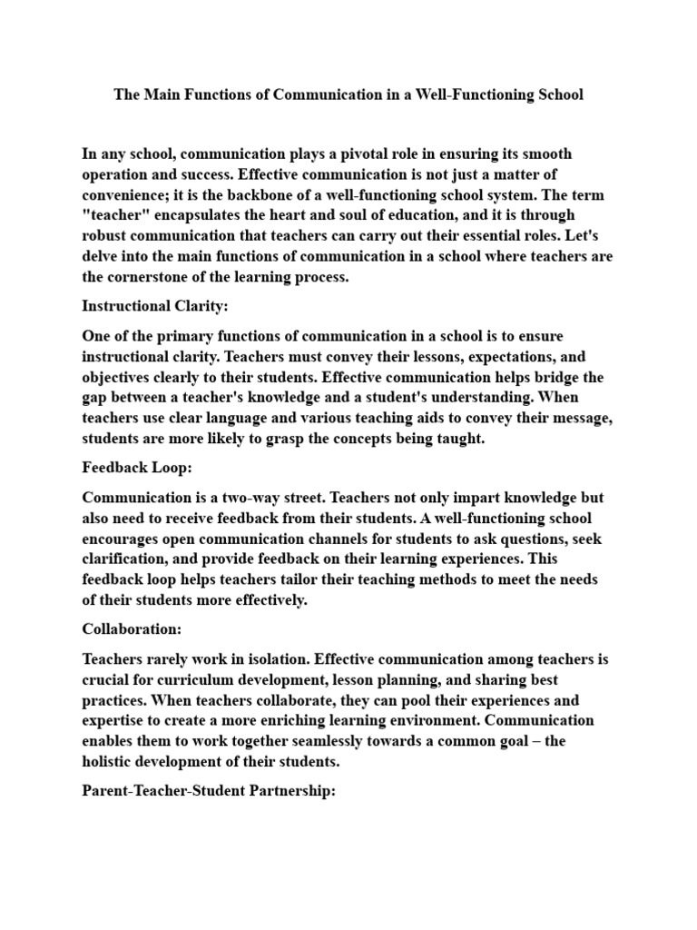 Functions of Communication in Schools | PDF | Teachers | Communication