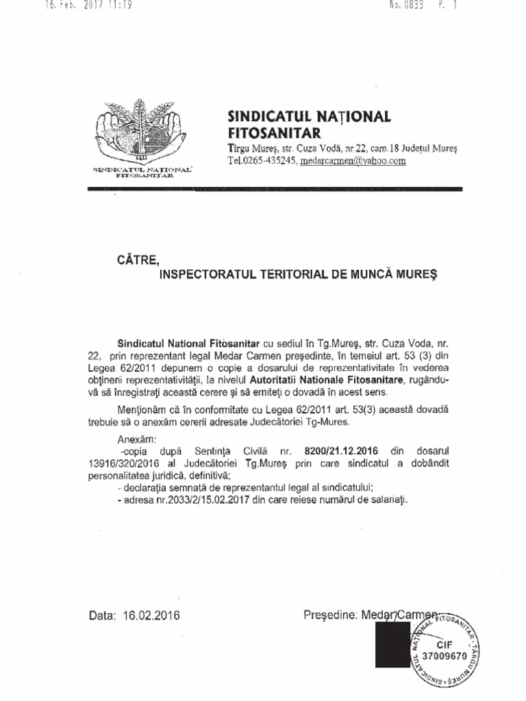 Sindicatul National Fitosanitar | PDF