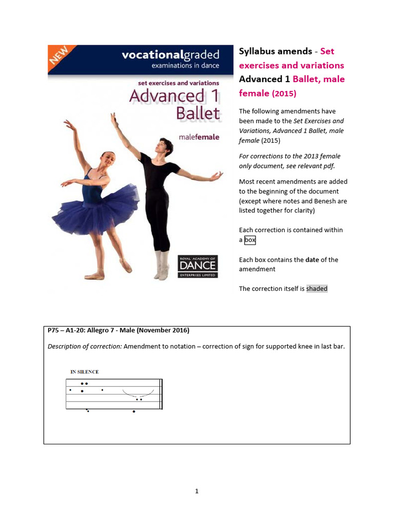 Advanced 1 Male and Female RAD Syllabus Amends | PDF