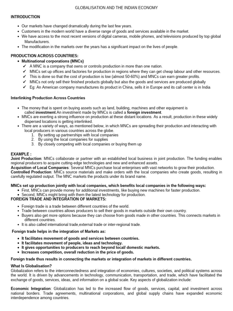 Globalisation and The Indian Economy | PDF | Globalization | Multinational Corporation