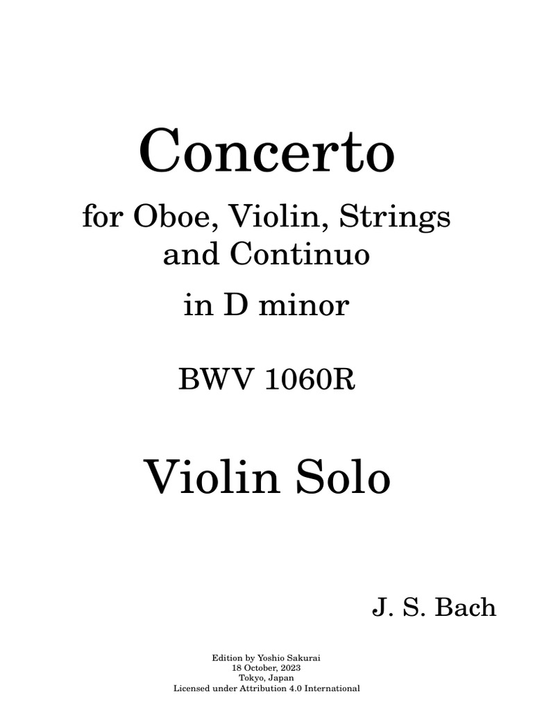 Bach's BWV 1060R: Violin Solo Edition | PDF | Concerto | Choral Music