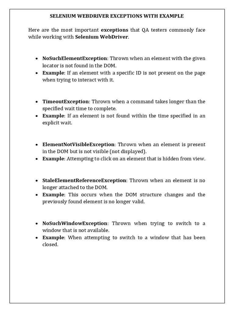 Selenium Exceptions | PDF | Selenium (Software) | Http Cookie Selenium Exceptions | PDF | Selenium (Software) | Http Cookie