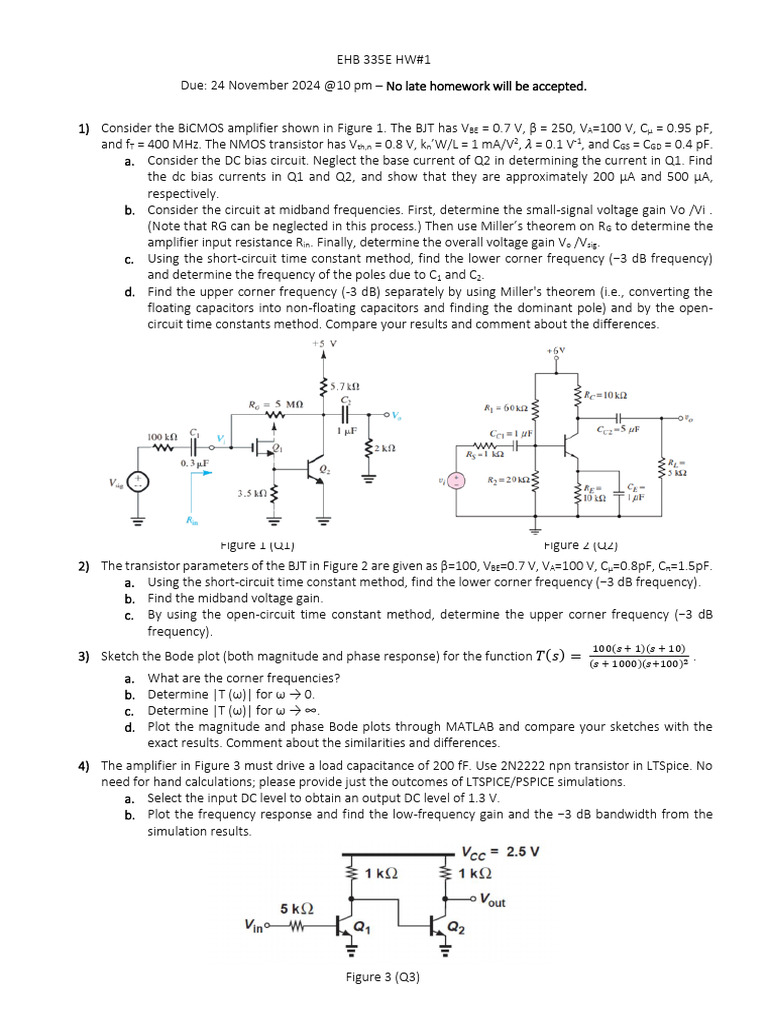 HW1 2024 | PDF | Amplifier | Bipolar Junction Transistor