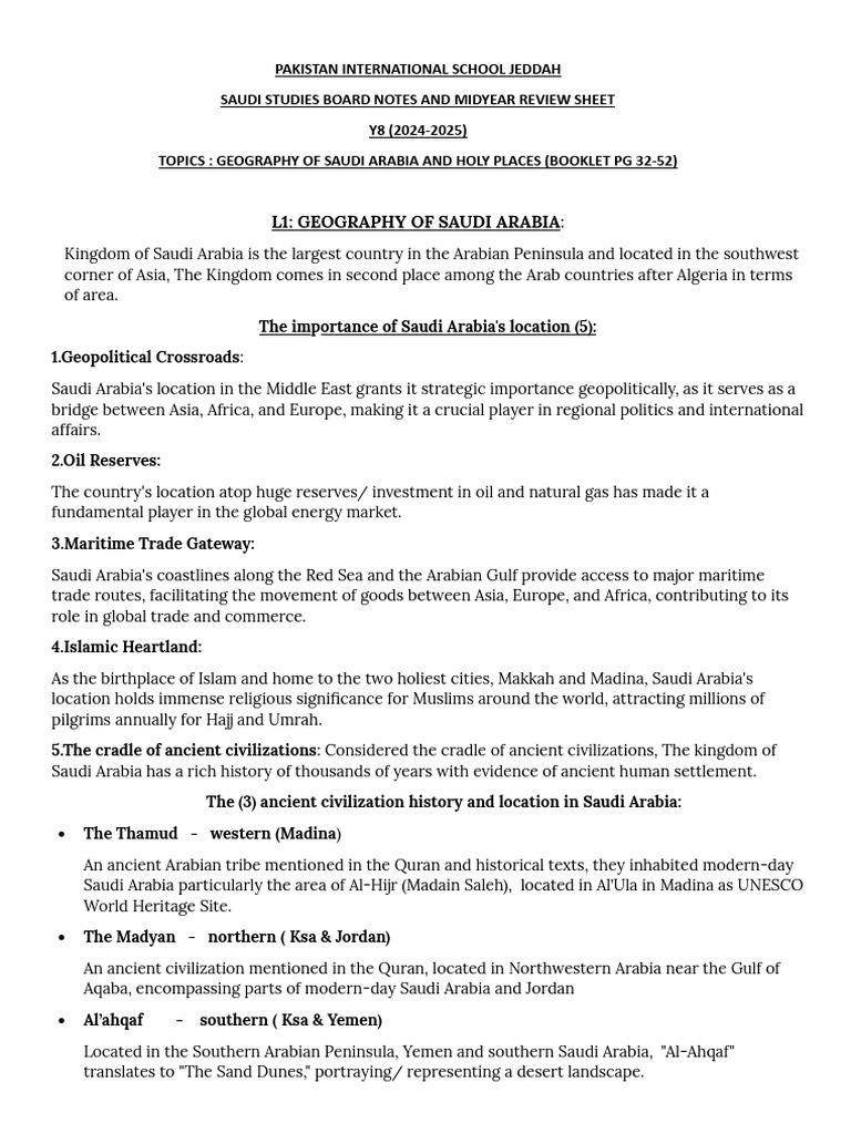 L1: Geography of Saudi Arabia | PDF | Arabian Peninsula