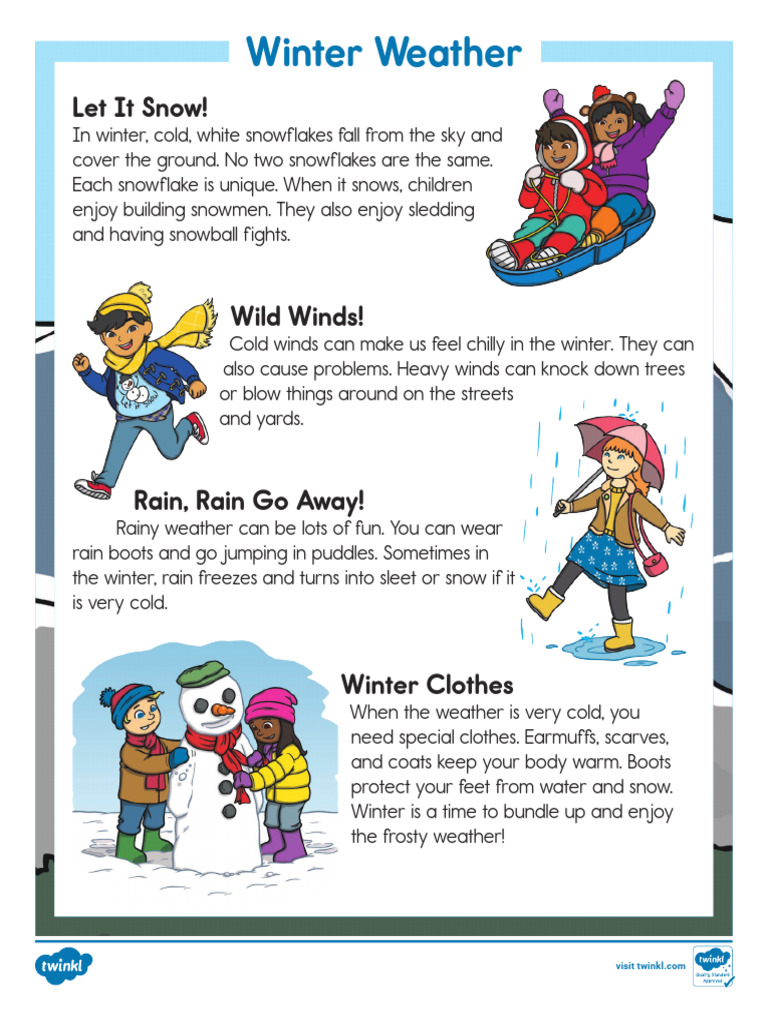 Color Second Grade Winter Weather Reading Comprehension Activity | PDF