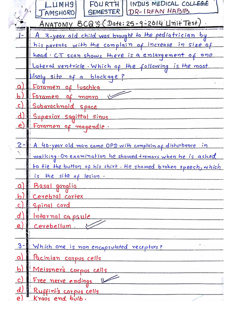 4TH Semester Anatomy BCQS by Dr-Irfan | PDF