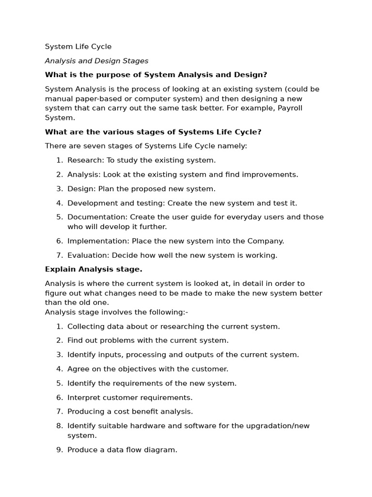 System Life Cycle (Analysis and Design Stage) | PDF | System | Input/Output