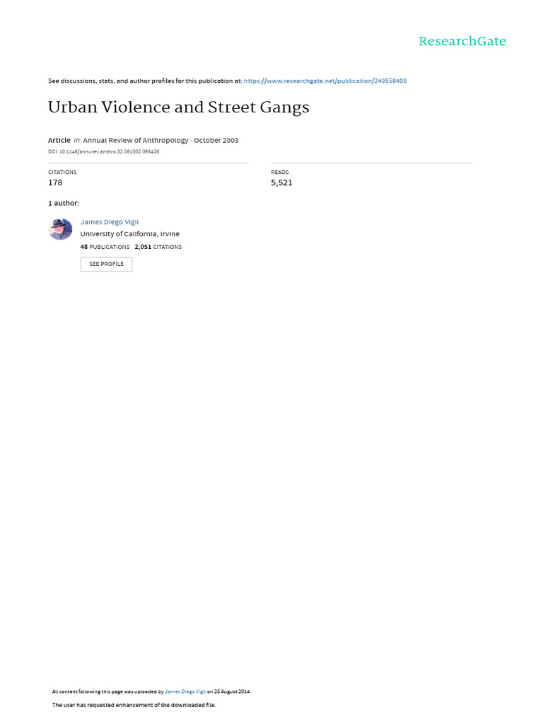 Urban Violence and Street Gangs | PDF | Violence | Adolescence